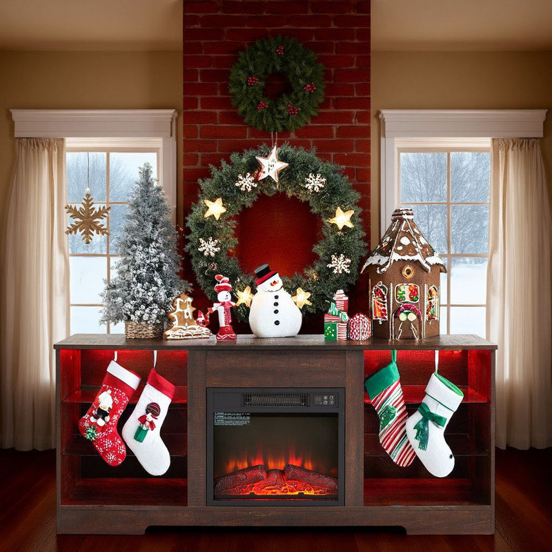 Ivy Bronx 58" TV Stand with Electric Fireplace, 2-in-1 Design, Adjustable Flame, Remote Control ...